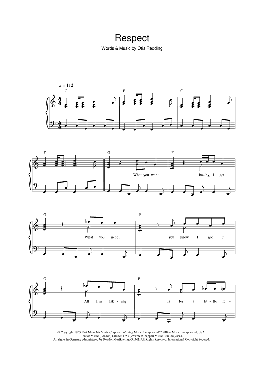 Respect" Sheet Music by Otis Redding; Aretha Franklin for Easy Piano ...
