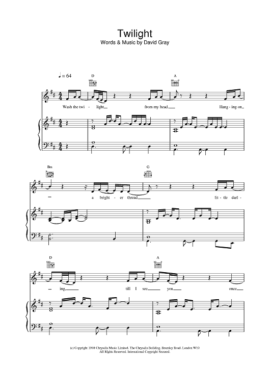 Twilight" Sheet Music by David Gray for Piano/Vocal/Chords - Sheet ...