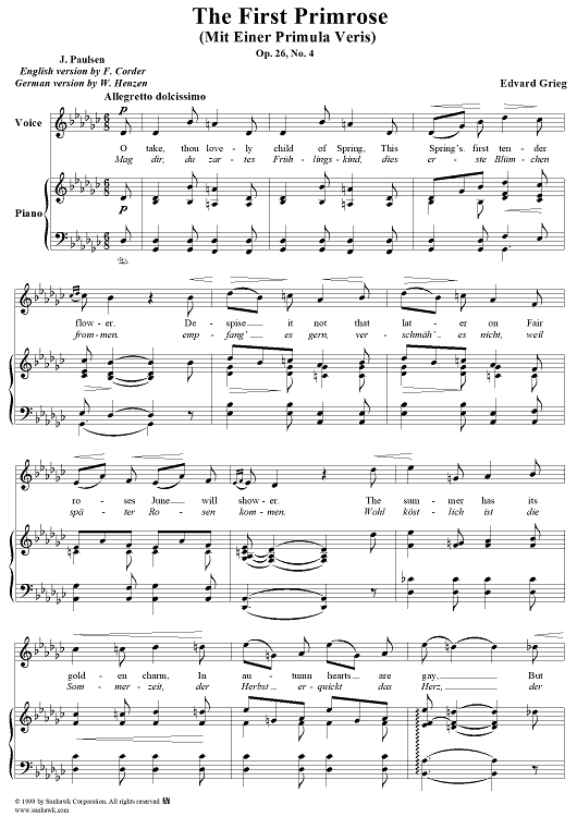 The First Primrose" Sheet Music for Voice/Piano - Sheet Music Now