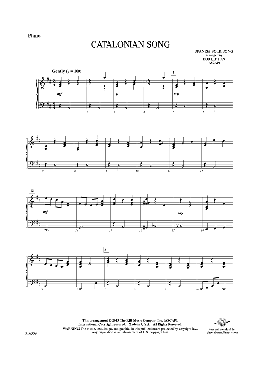 Catalonian Song - Piano" Sheet Music for String Orchestra - Sheet Music Now