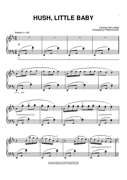 Hush, Little Baby" Sheet Music for Piano - Sheet Music Now