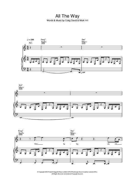All The Way" Sheet Music by Craig David for Piano/Vocal/Chords - Sheet ...