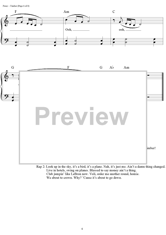 Timber" Sheet Music by Pitbull for Easy Piano/Vocal/Chords - Sheet ...