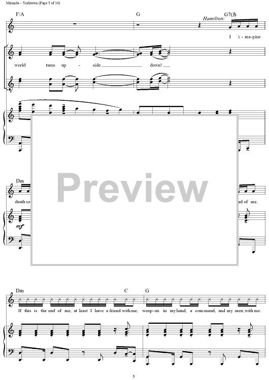 Yorktown (The World Turned Upside Down) from Hamilton" Sheet Music for ...