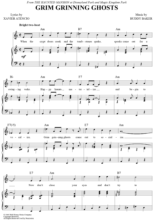 Grim Grinning Ghosts" Sheet Music for Piano/Vocal/Chords - Sheet Music Now