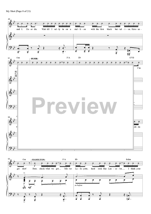 My Shot" Sheet Music for Piano/Vocal/Chords - Sheet Music Now