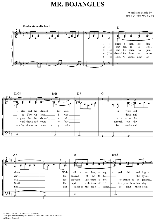 Mr. Bojangles" Sheet Music by Sammy Davis; Neil Diamond; Bob Dylan ...