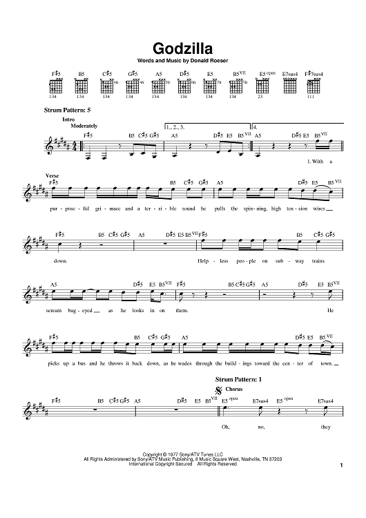 Godzilla" Sheet Music by Blue Öyster Cult for Easy Guitar - Sheet Music Now