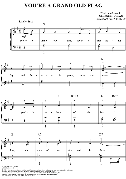 You're a Grand Old Flag" Sheet Music for Easy Piano/Vocal - Sheet Music Now