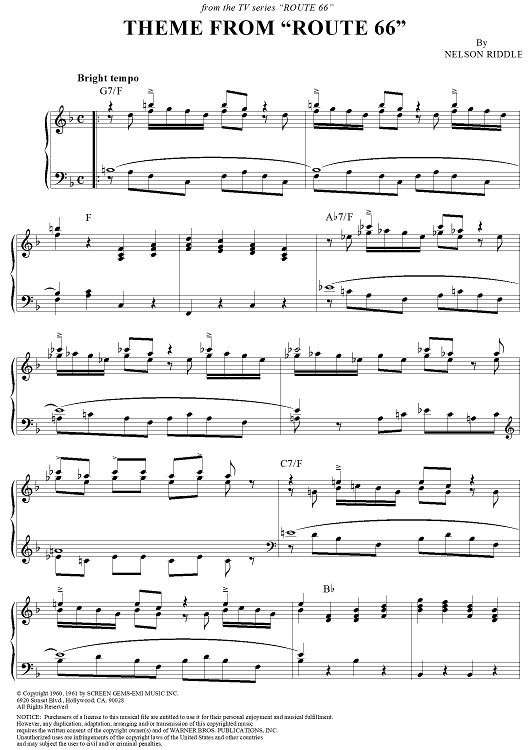 Theme From Route 66" Sheet Music for Piano Solo - Sheet Music Now