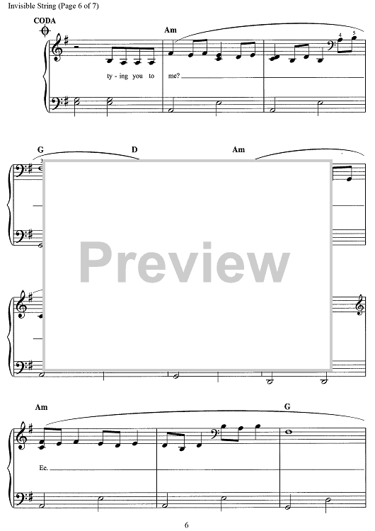 Invisible String" Sheet Music by Taylor Swift for Easy Piano/Vocal ...