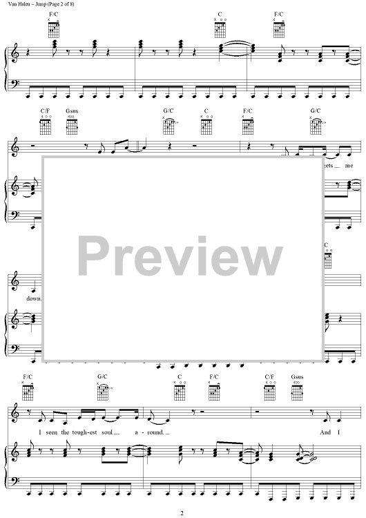 Jump" Sheet Music by Van Halen for Piano/Vocal/Chords - Sheet Music Now