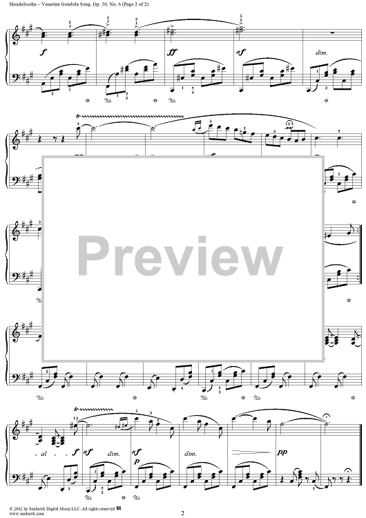 Songs Without Words, bk. 2, op. 30, no. 6 (Venetian Gondola Song ...