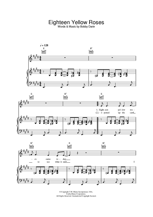 Eighteen Yellow Roses" Sheet Music by Bobby Darin for Piano/Vocal ...