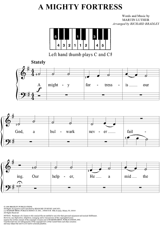 A Mighty Fortress" Sheet Music for Five Finger Piano/Vocal - Sheet ...