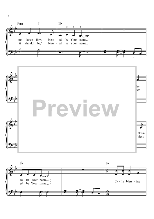 Blessed Be Your Name" Sheet Music by Matt Redman; Tree63 for Easy Piano - Sheet Music Now