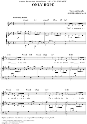Only Hope" Sheet Music by Mandy Moore for Piano/Vocal/Chords - Sheet ...