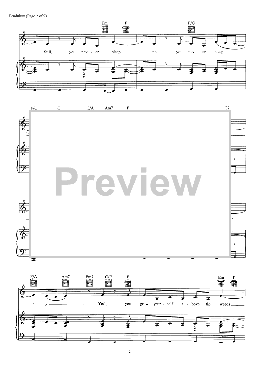 Pendulum" Sheet Music by Katy Perry for Piano/Vocal/Chords - Sheet ...