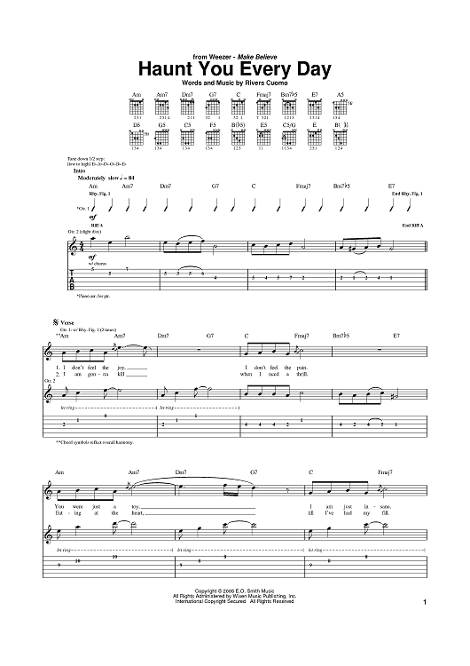 Haunt You Every Day" Sheet Music by Weezer for Guitar Tab - Sheet Music Now