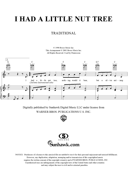 I Had a Little Nut Tree" Sheet Music for Piano/Vocal/Chords - Sheet Music Now