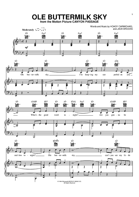 Ole Buttermilk Sky" Sheet Music by Hoagy Carmichael for Piano/Vocal/Chords - Sheet Music Now