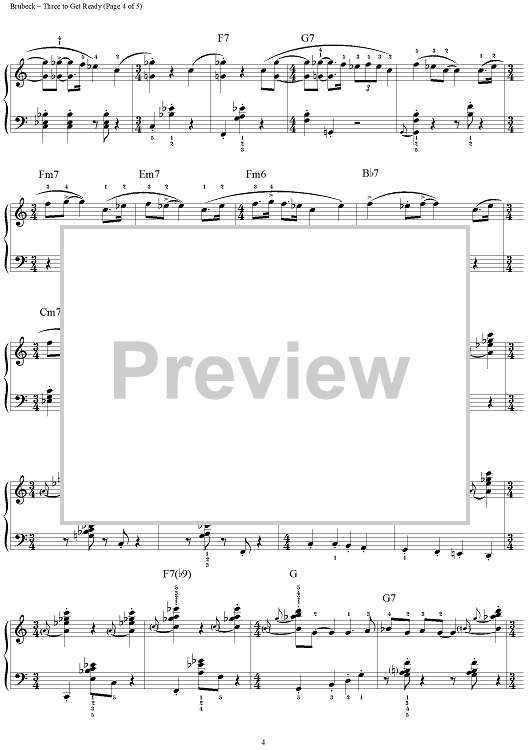 Three to Get Ready" Sheet Music by Dave Brubeck for Piano Solo - Sheet ...