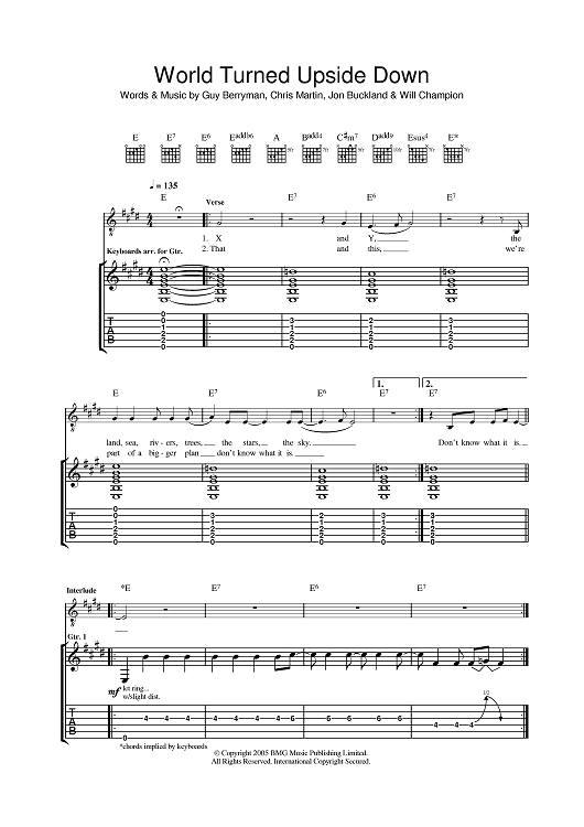 The World Turned Upside Down" Sheet Music by Coldplay for Guitar Tab ...