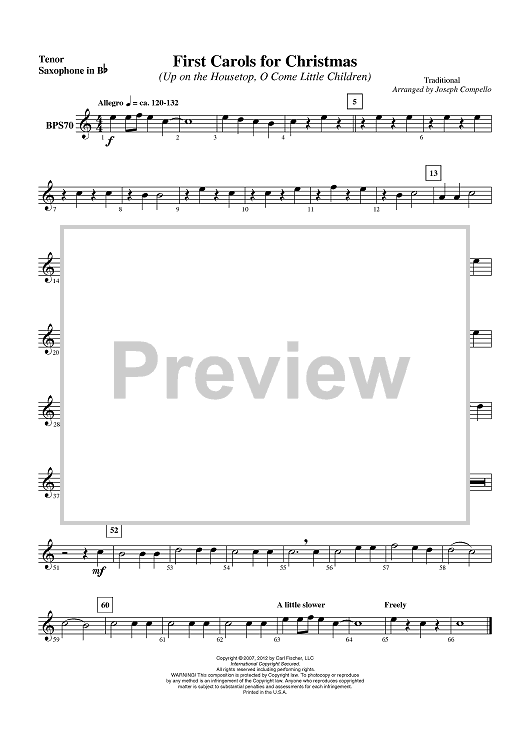 First Carols for Christmas - Tenor Sax" Sheet Music for Concert Band ...