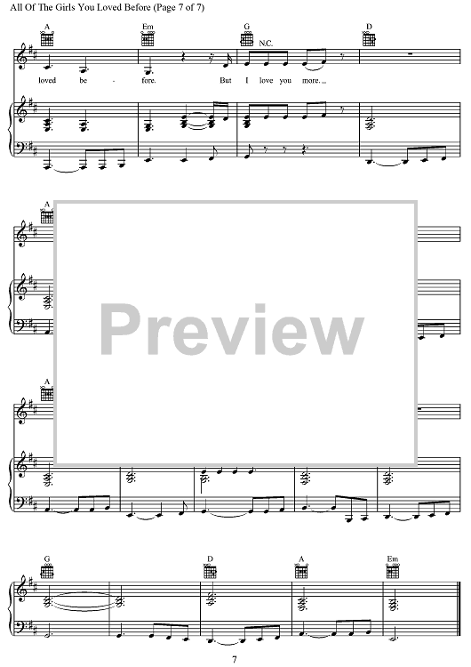 All Of The Girls You Loved Before" Sheet Music by Taylor Swift for Piano/Vocal/Chords - Sheet ...