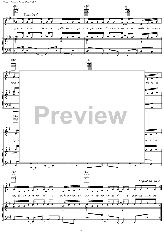 Corazón Partío" Sheet Music by Julio Iglesias for Piano/Vocal/Chords ...