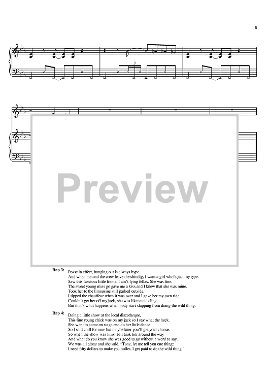 Wild Thing" Sheet Music by Tone-Loc for Piano/Vocal/Chords - Sheet ...