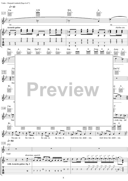 Paranoid Android" Sheet Music by Radiohead for Guitar Tab/Vocal - Sheet ...