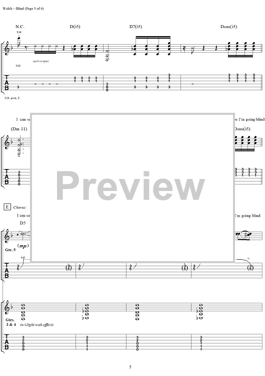 Blind" Sheet Music by Korn for Guitar Tab/Vocal - Sheet Music Now