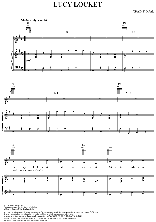Lucy Locket" Sheet Music for Piano/Vocal/Chords - Sheet Music Now
