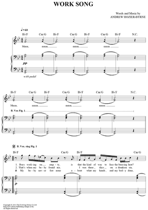 Work Song" Sheet Music by Hozier for Piano/Vocal/Chords - Sheet Music Now