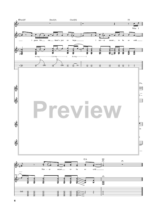 Cold" Sheet Music by Crossfade for Guitar Tab - Sheet Music Now