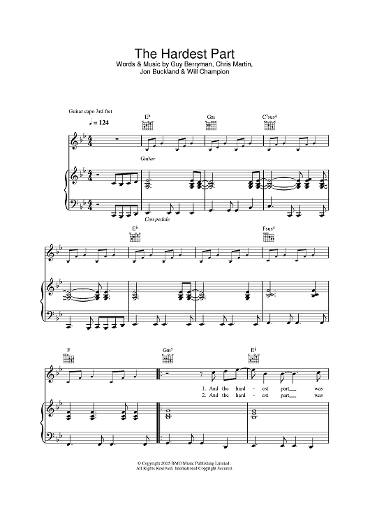 The Hardest Part" Sheet Music by Coldplay for Piano/Vocal/Chords Sheet ...