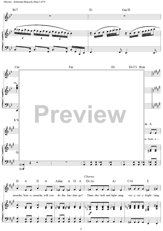 Bohemian Rhapsody" Sheet Music by Queen for Piano/Vocal/Chords - Sheet ...