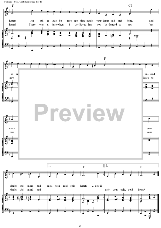 Cold, Cold Heart" Sheet Music for Piano/Vocal/Chords - Sheet Music Now