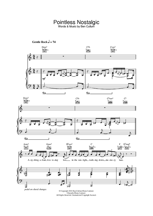 Pointless Nostalgic" Sheet Music by Jamie Cullum for Piano/Vocal/Chords ...