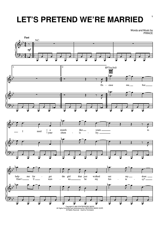 Let's Pretend We're Married" Sheet Music by Prince for Piano/Vocal ...