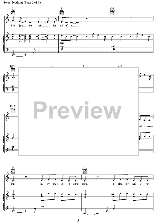 Sweet Nothing" Sheet Music by Taylor Swift for Piano/Vocal/Chords ...