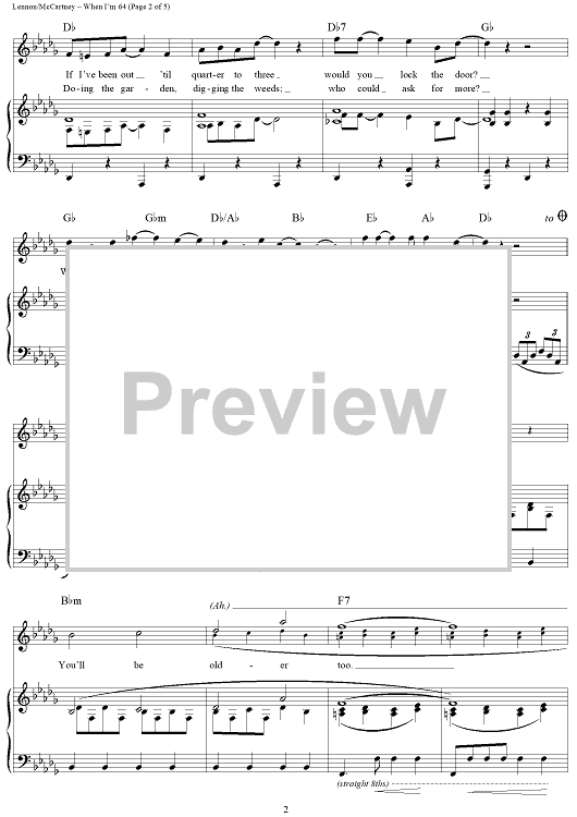 When I'm 64" Sheet Music by The Beatles for Piano/Vocal/Chords - Sheet ...