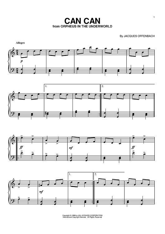 Can Can" Sheet Music for Piano - Sheet Music Now