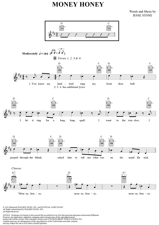 Money Honey" Sheet Music by Jerry Garcia for Easy Guitar/Vocal - Sheet ...