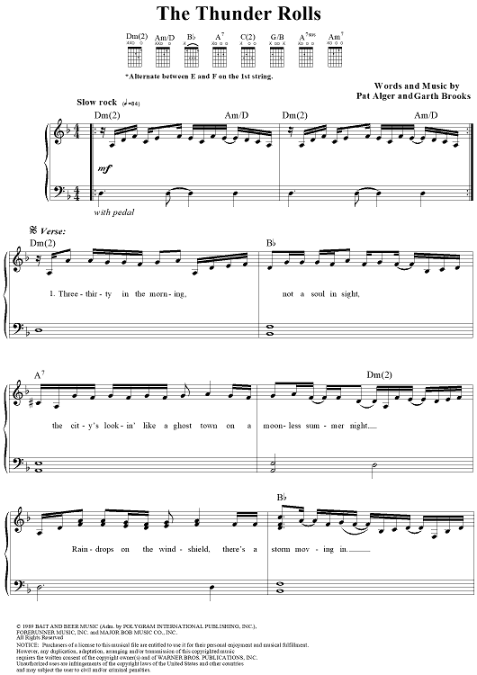 The Thunder Rolls" Sheet Music by Garth Brooks for Piano/Vocal/Chords ...
