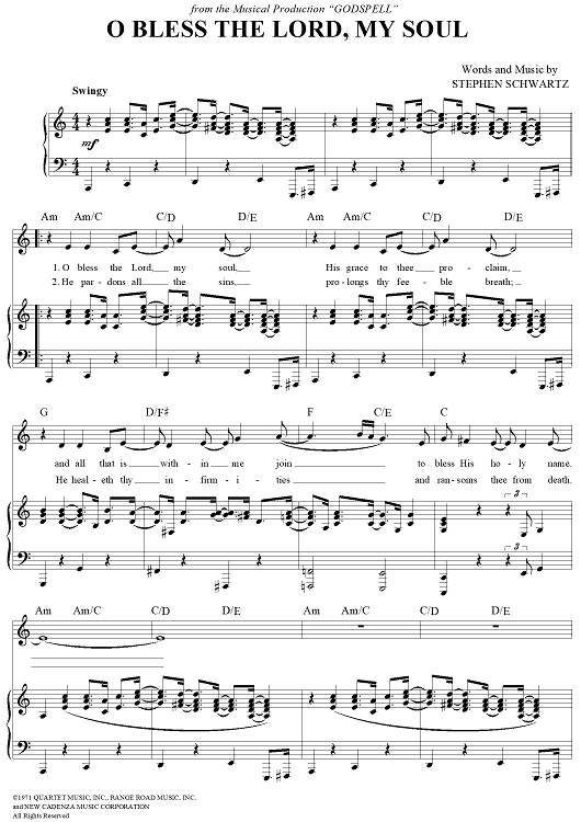 Bless The Lord Oh My Soul Sheet Music
