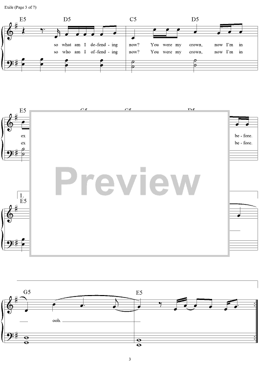 Exile" Sheet Music by Taylor Swift for Easy Piano/Vocal/Chords - Sheet ...