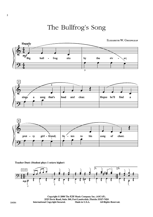The Bullfrog's Song" Sheet Music for Piano - Sheet Music Now