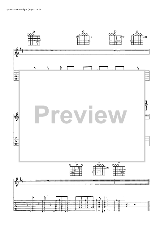 Mozambique" Sheet Music by Bob Dylan for Guitar Tab/Vocal/Chords ...